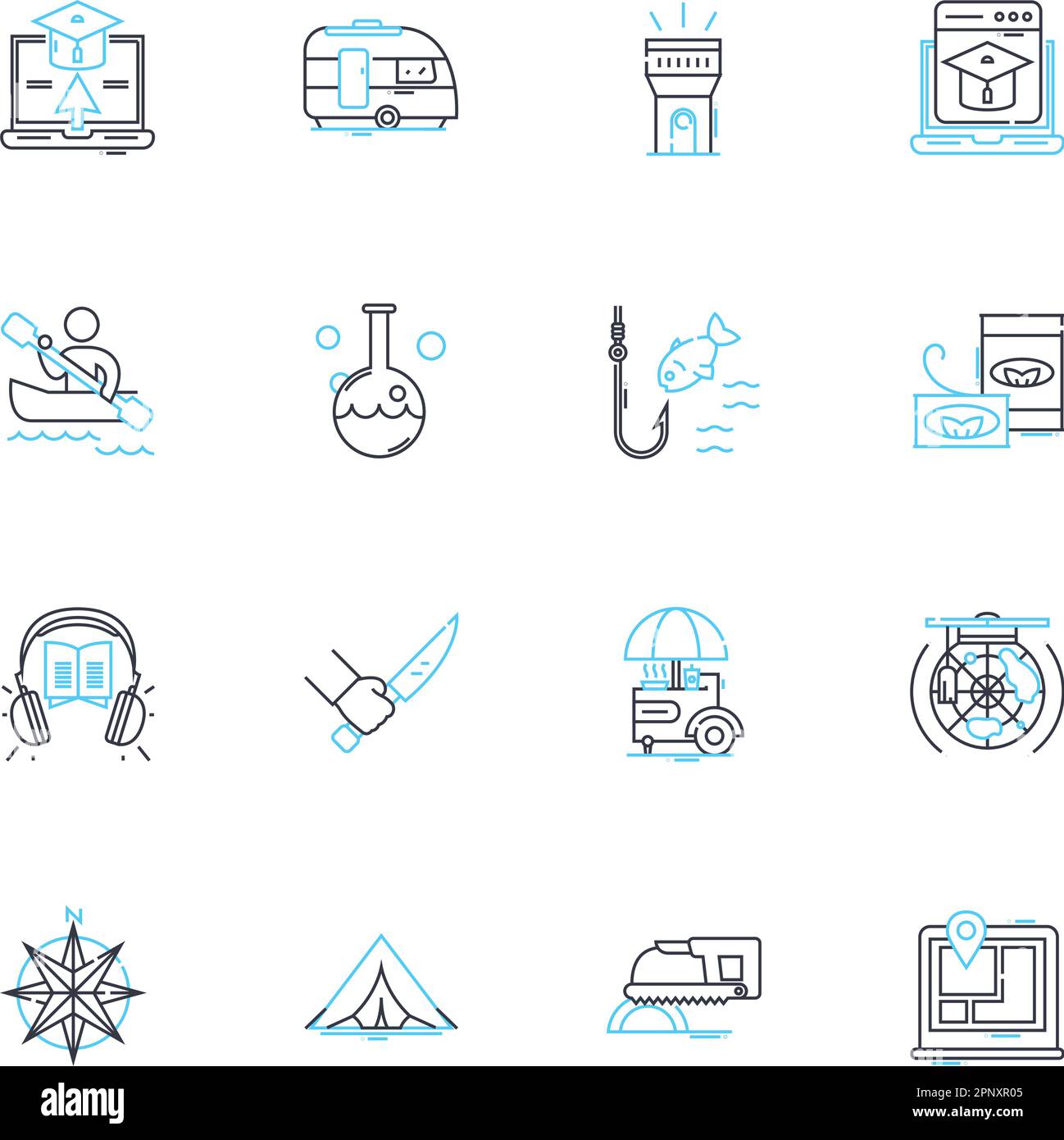 Mountain meadow linear icons set. Blissful, Alpine, Meadowsweet ...