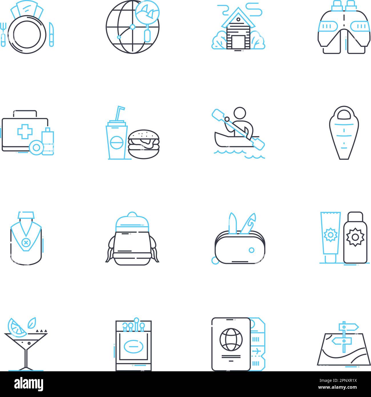 City breaks linear icons set. Adventure, Culture, Sightseeing, Cuisine ...