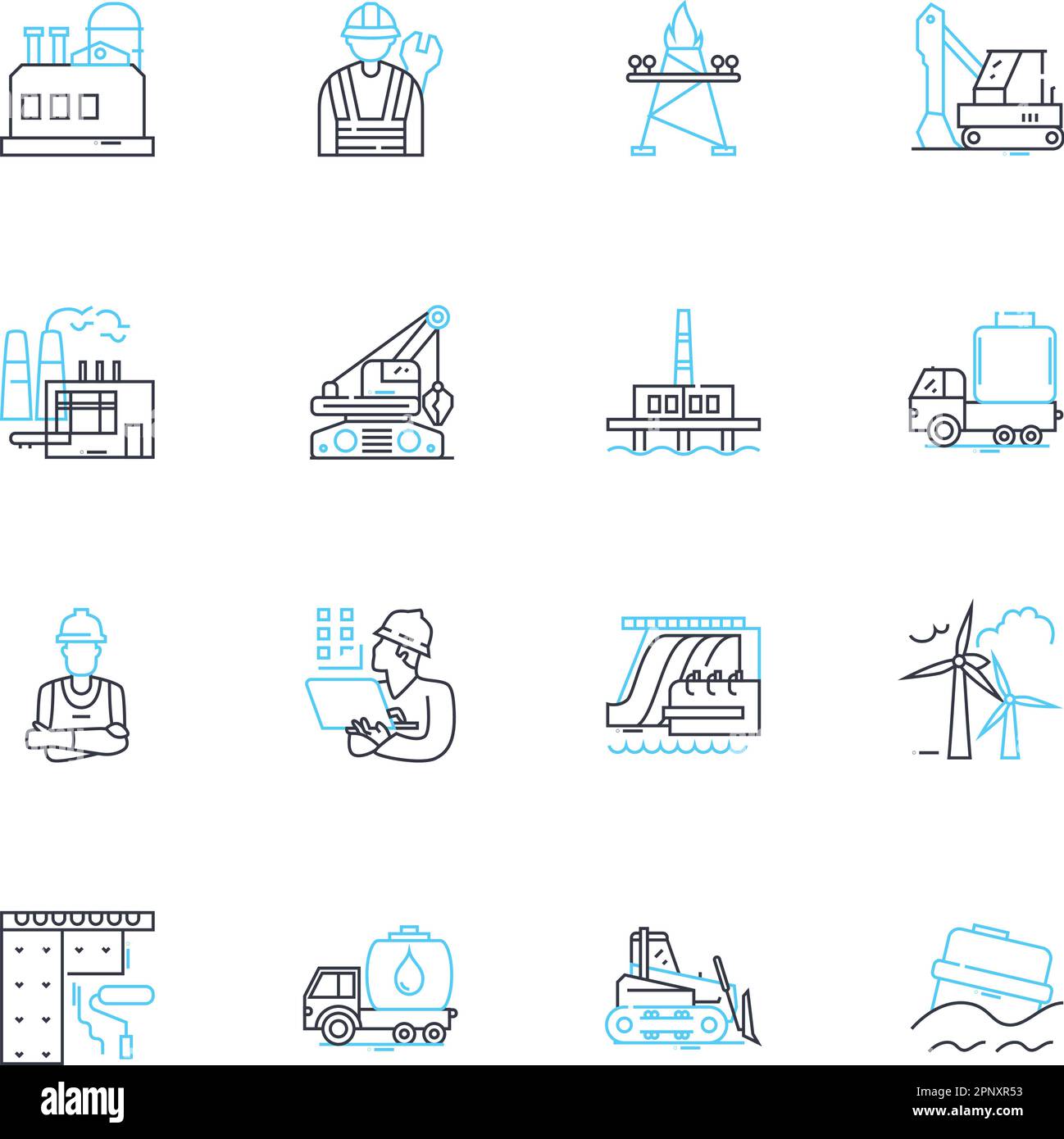 Heavy Manufacturing linear icons set. Steelworks, Foundry, Forging ...