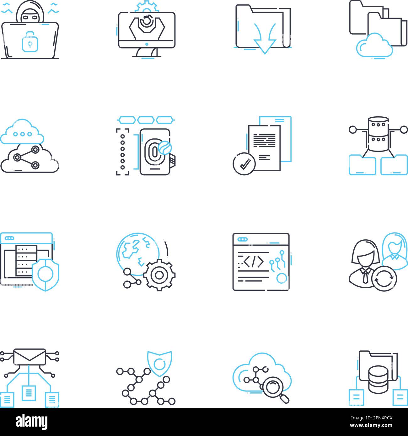 Cloud potentiality linear icons set. Scalability, Virtualization ... Cloud potentiality linear icons set. Scalability, Virtualization ...