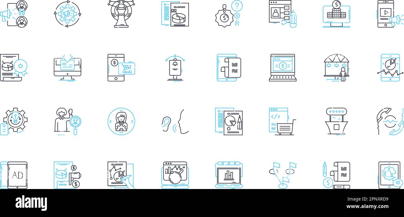 Branding service linear icons set. Identity, Logo, Messaging, Strategy ...