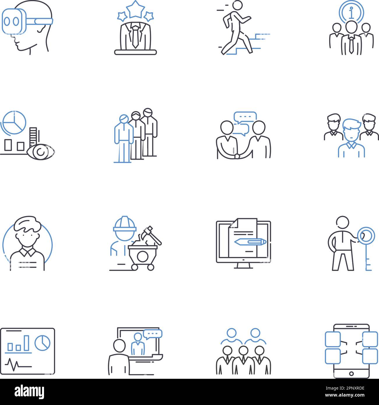 Desk job line icons collection. Screens, Keyboard, Mouse, Deadline ...