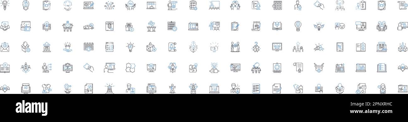 Brand development line icons collection. Identity, Differentiation ...