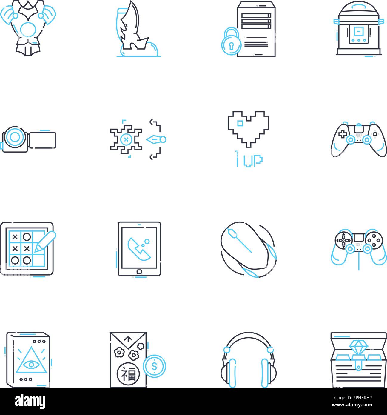 Video game market linear icons set. Gaming, Industry, Console, Mobile ...