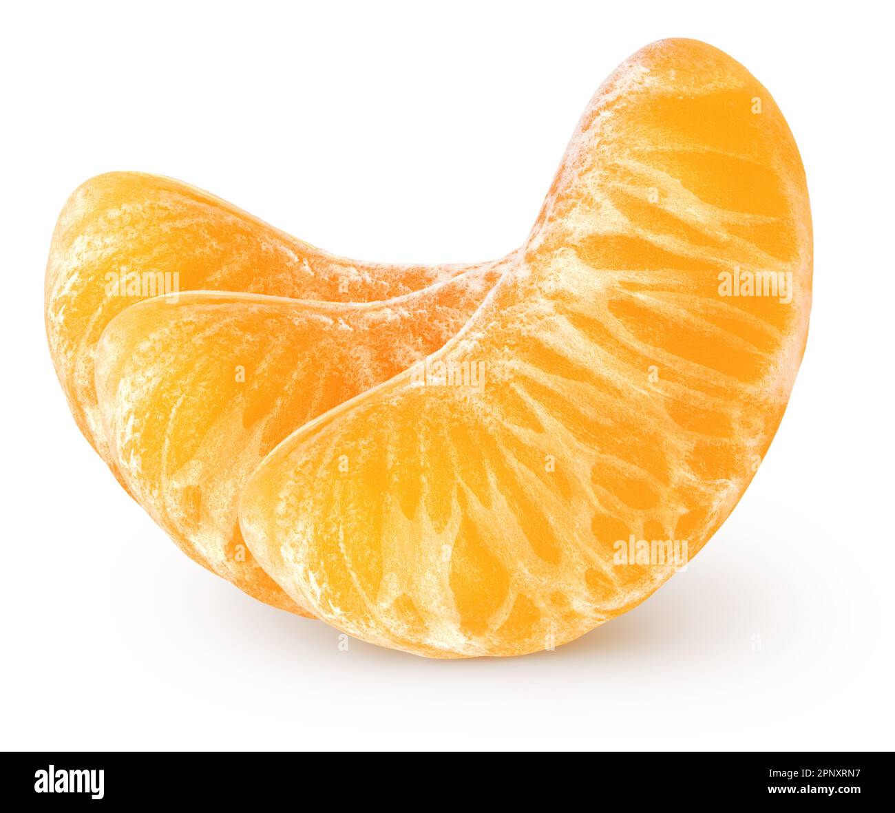 Isolated peeled citrus segments. Three tangerine (mandarin) or orange fruit slices isolated on ...