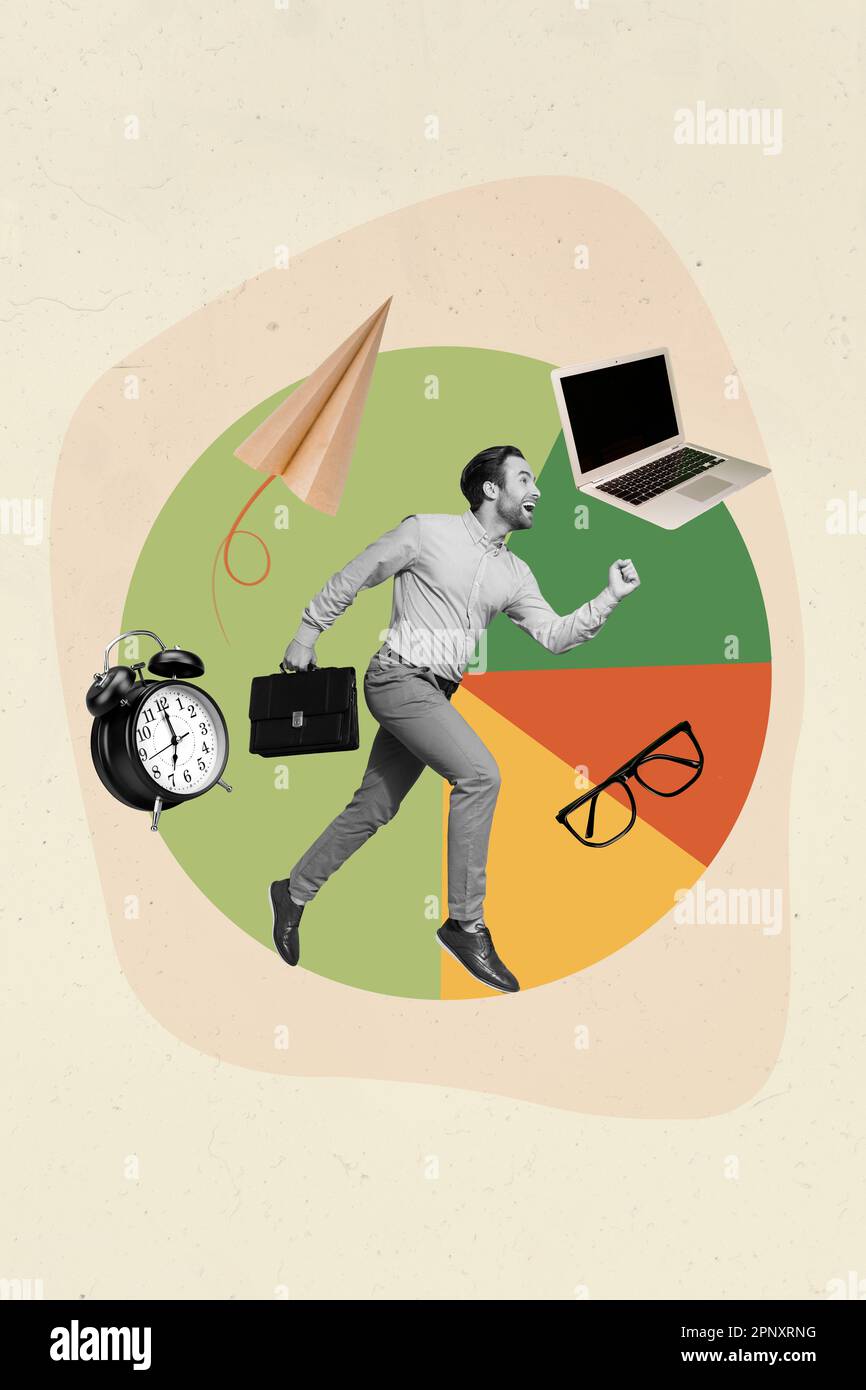 Magazine template picture collage of businessman guy run fast to ...