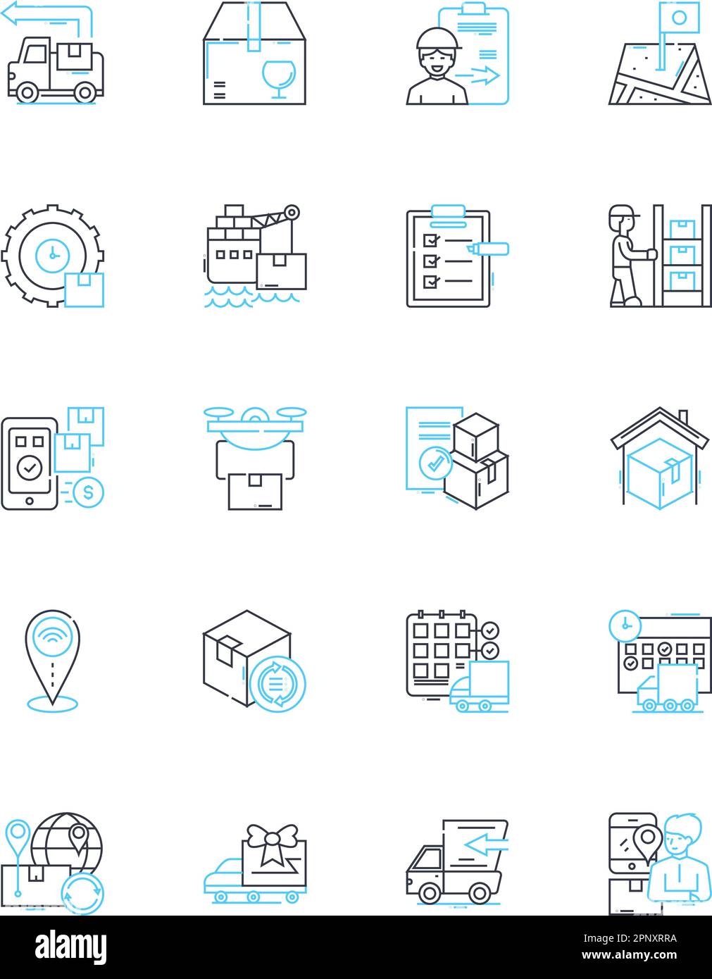 Logistic company linear icons set. Shipping, Transport, Distribution ...