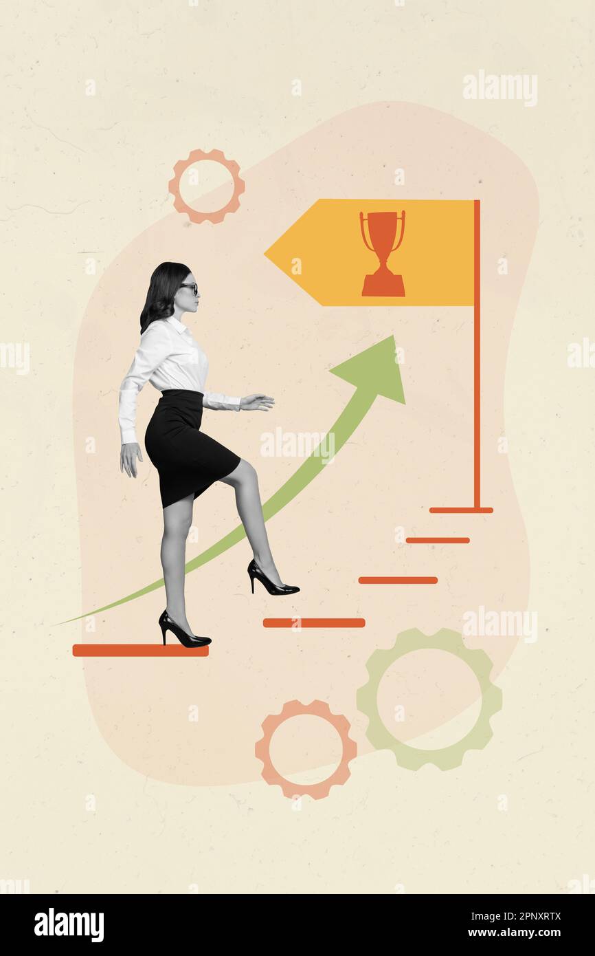 Template magazine drawing collage of confident entrepreneur woman walk ...