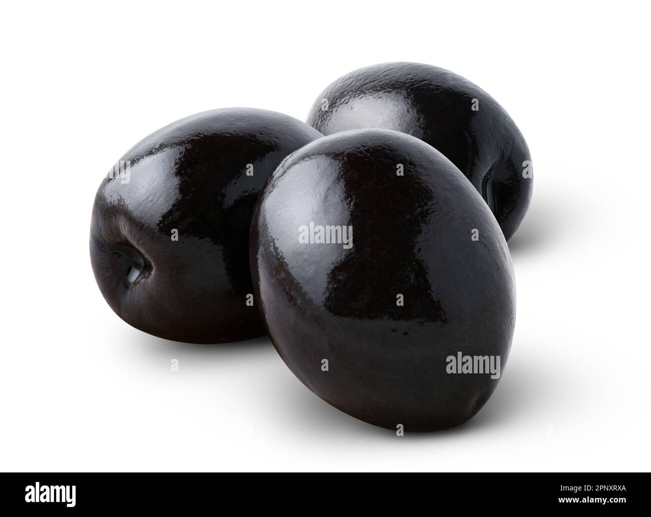 Isolated olives. Three black olives isolated on white background, with ...