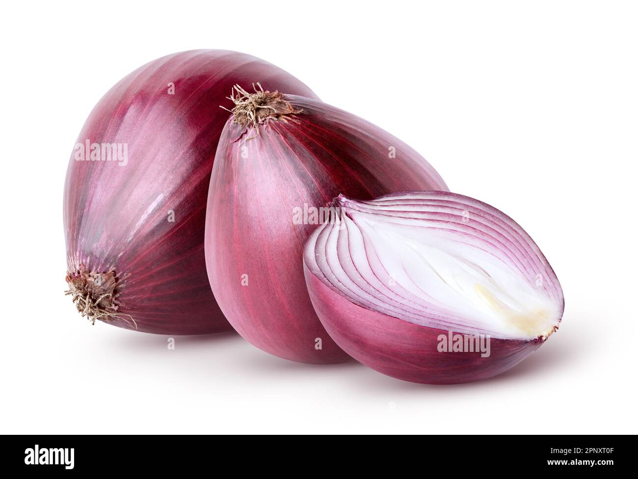 Isolated onions. Two whole red onion and half isolated on white ...