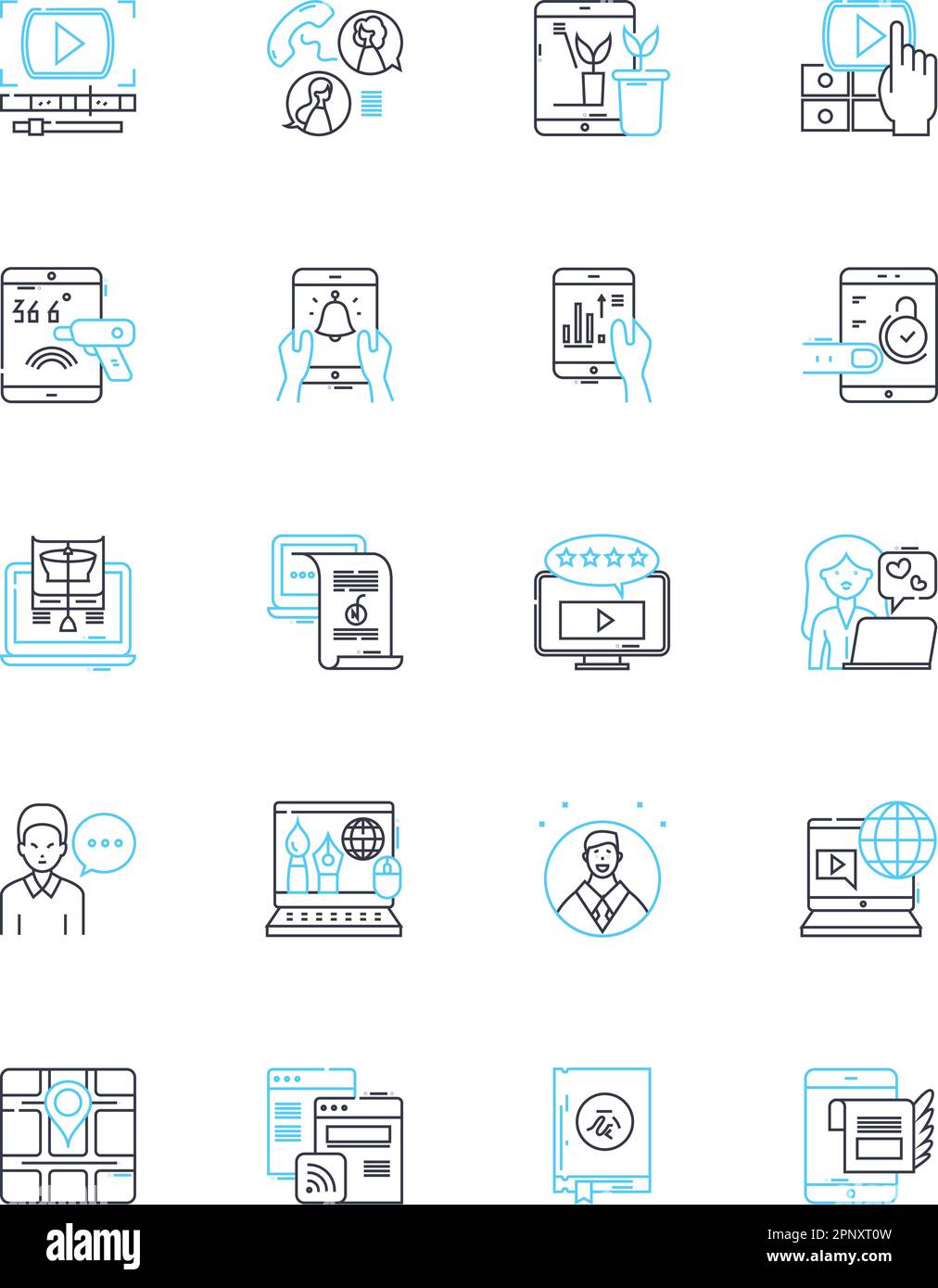 Sales technique linear icons set. Persuasion, Negotiation, Closing ...