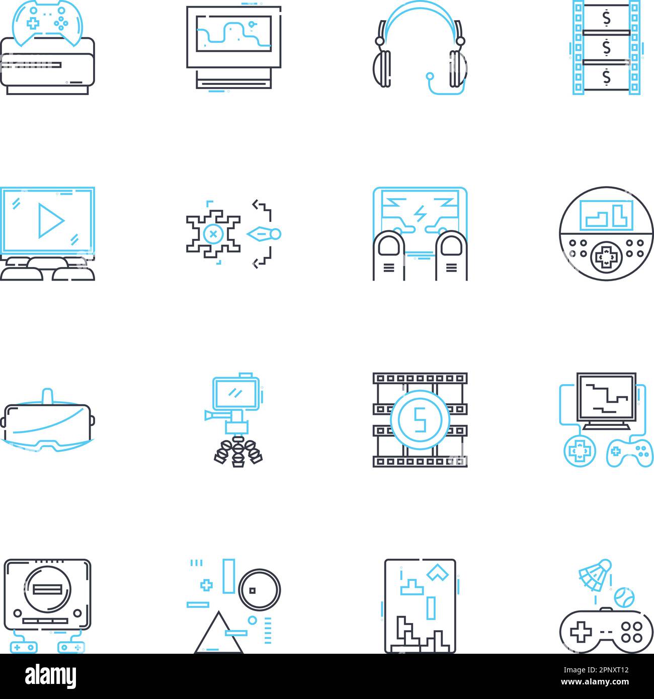 Webcasting linear icons set. Broadcast, Live-streaming, Online, Video ...