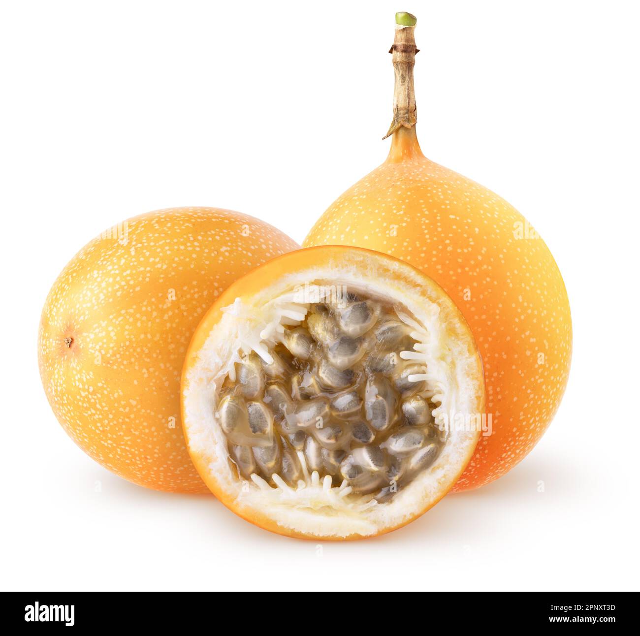 Isolated granadilla fruits. Two whole granadilla (grenadia, passion ...
