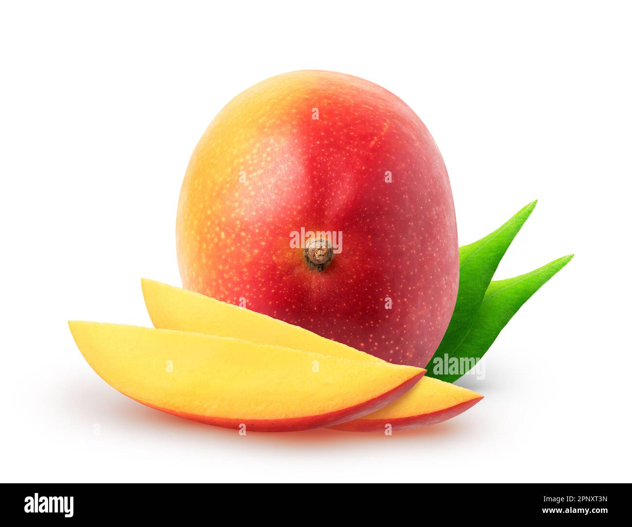 Isolated mango fruits. Whole mango fruit and slices with leaves ...