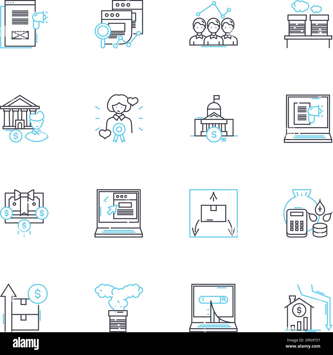 Trade slump linear icons set. Downturn, Recession, Decline, Stagnation ...