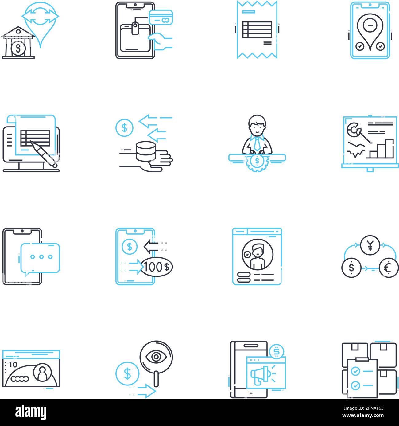 Bill payment linear icons set. Remittance, Transaction, Credit, Debit, Invoice, Statement ...
