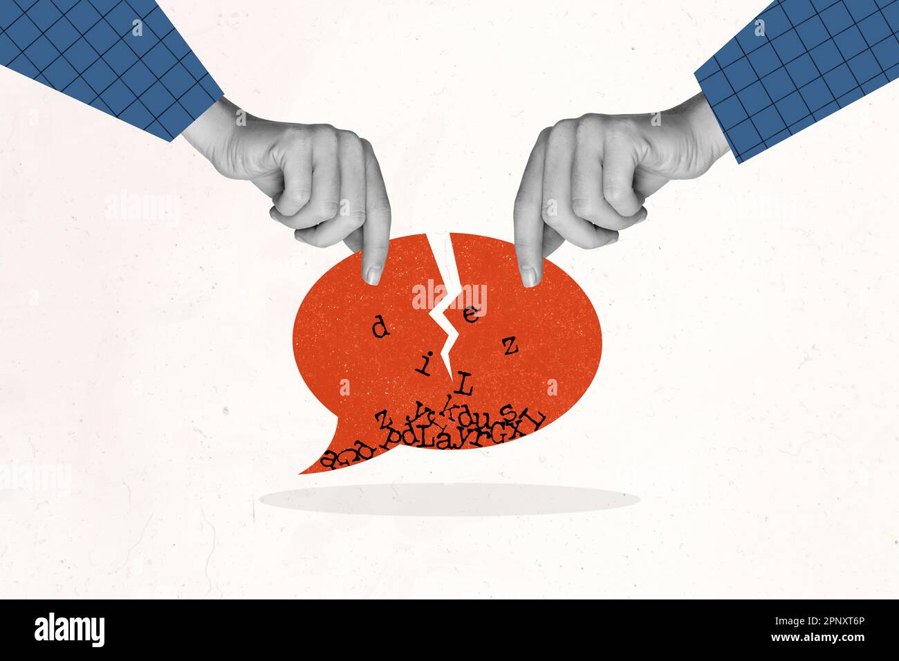 Template poster banner collage of two people crash paper speech bubble ...