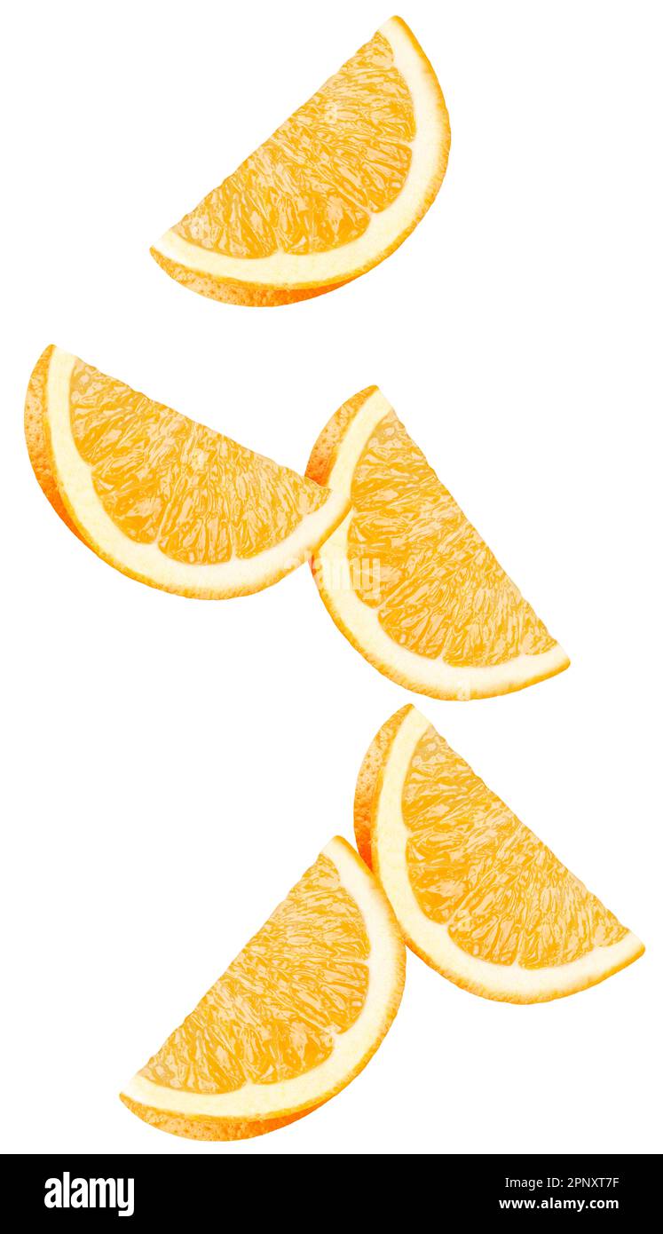 Isolated flying oranges. Falling orange pieces isolated on white ...