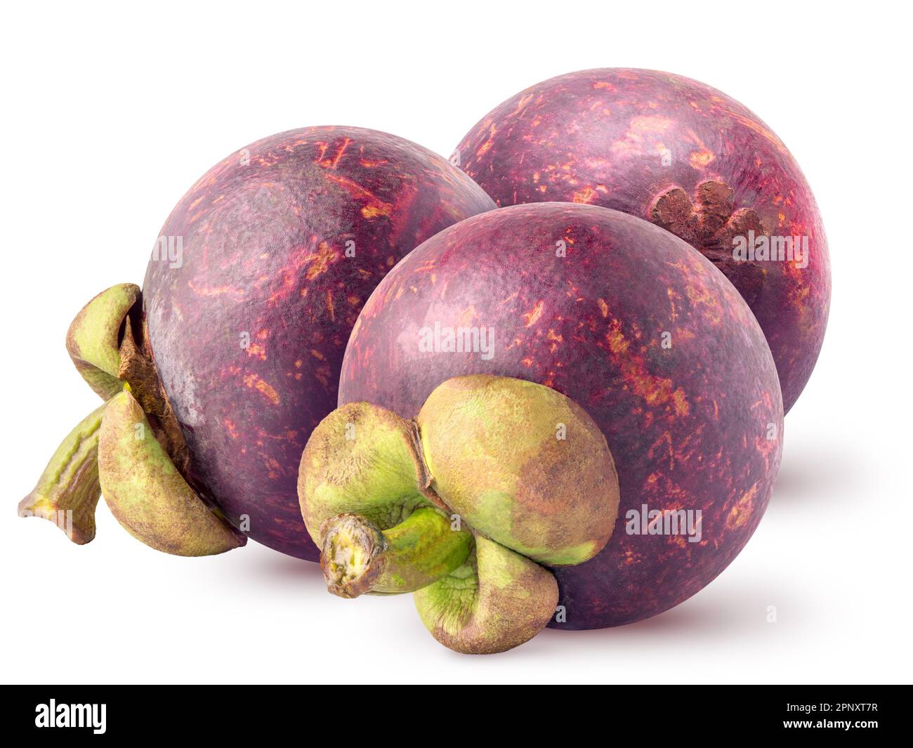 Isolated mangosteens. Three whole mangosteen fruits isolated on white ...