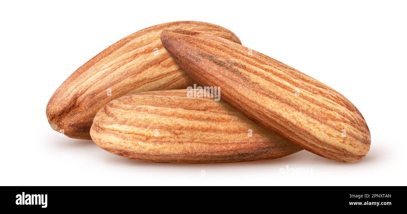 Isolated almonds. Three almond nuts isolated on white background with ...