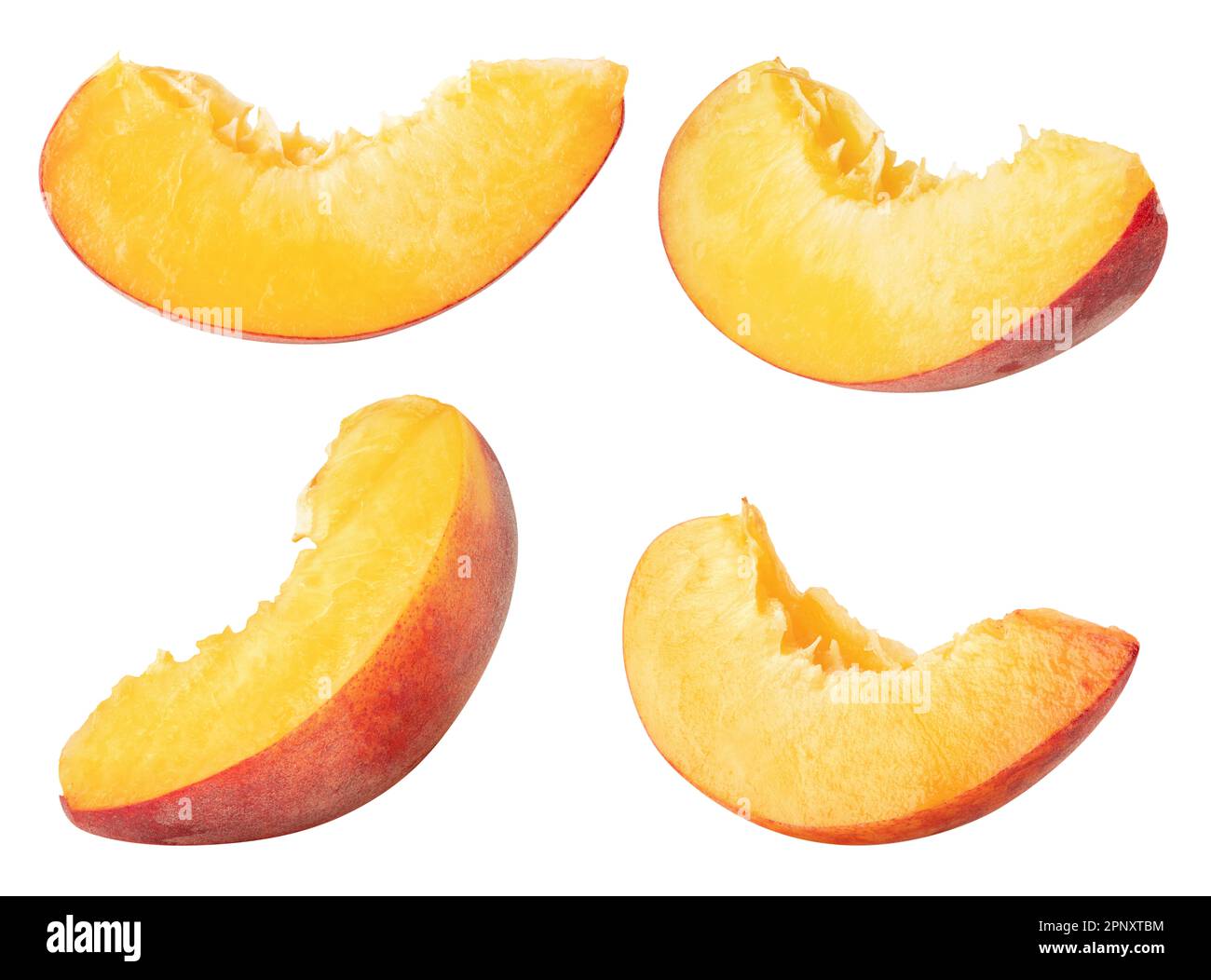 Isolated peaches. Collection of peach slices, pieces isolated on white ...