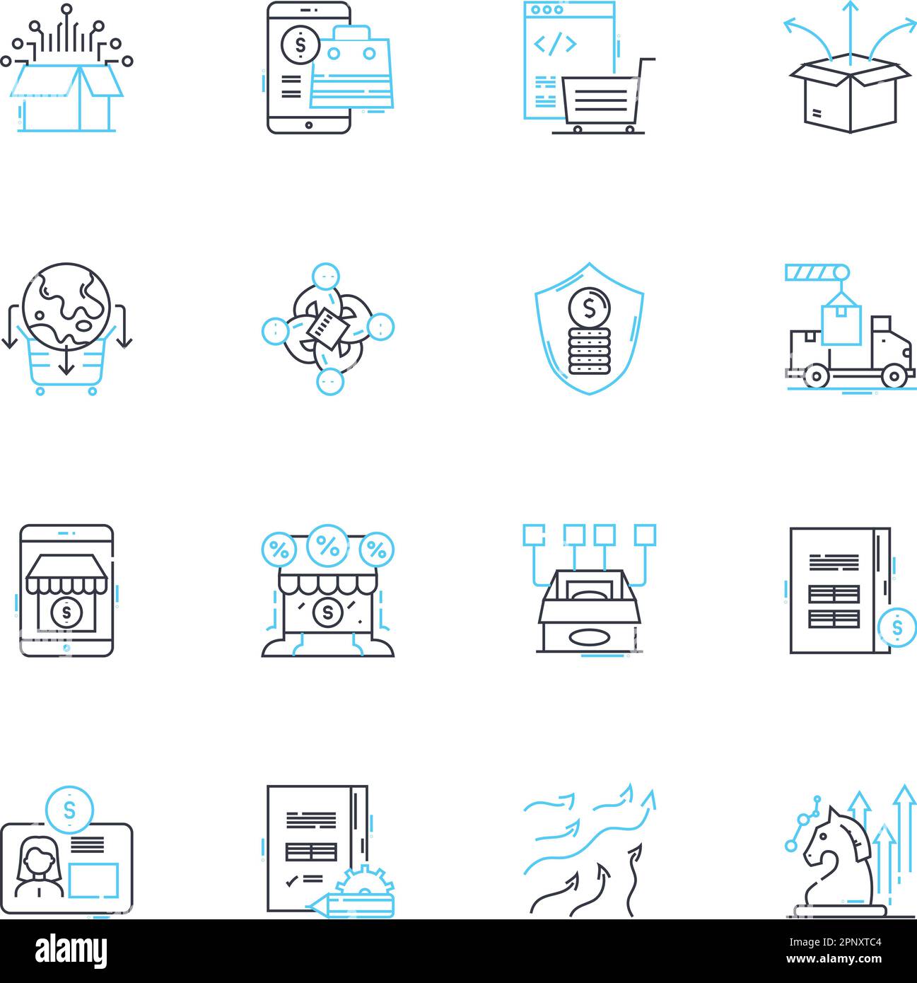 Sell Products linear icons set. Merchandise, Commodities, Inventory ...