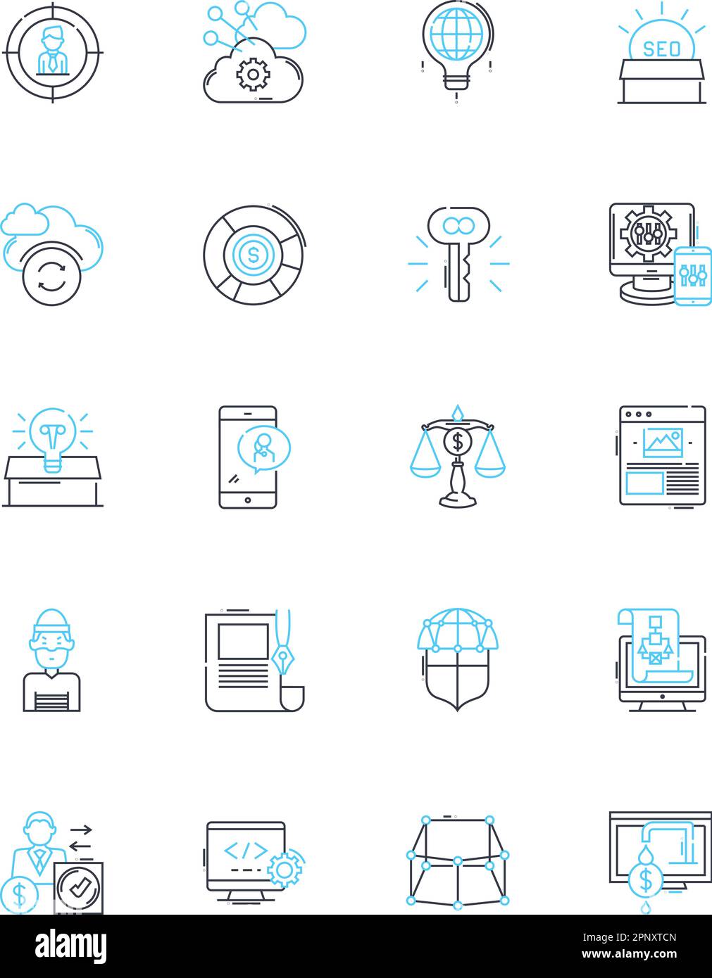 Performance linear icons set. Achievement, Ability, Acumen, Agility ...