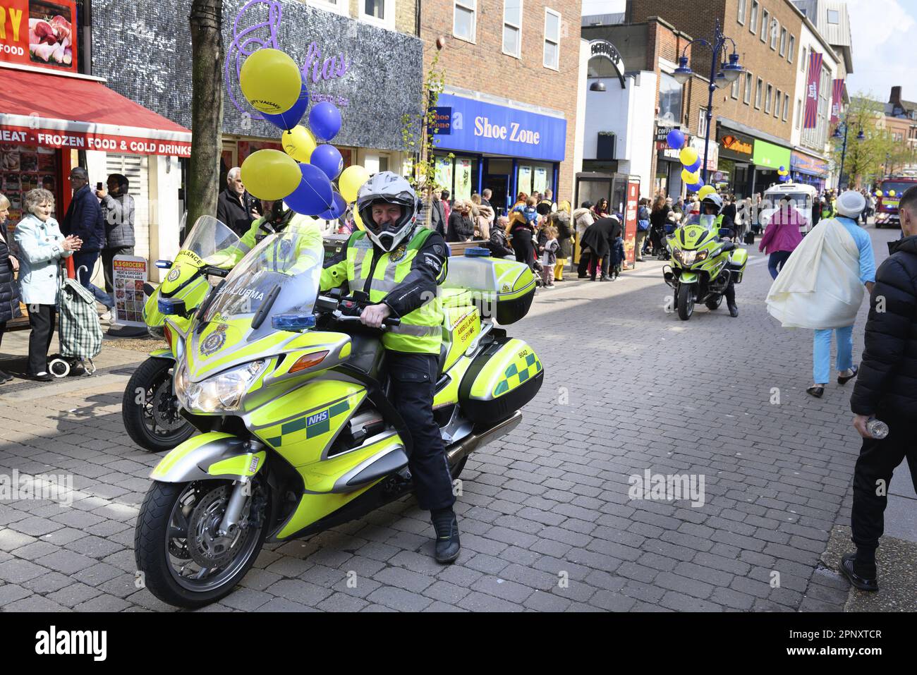 Gravesend, Kent, UK. NHS Ambulance Service motorcycles on duty at the ...