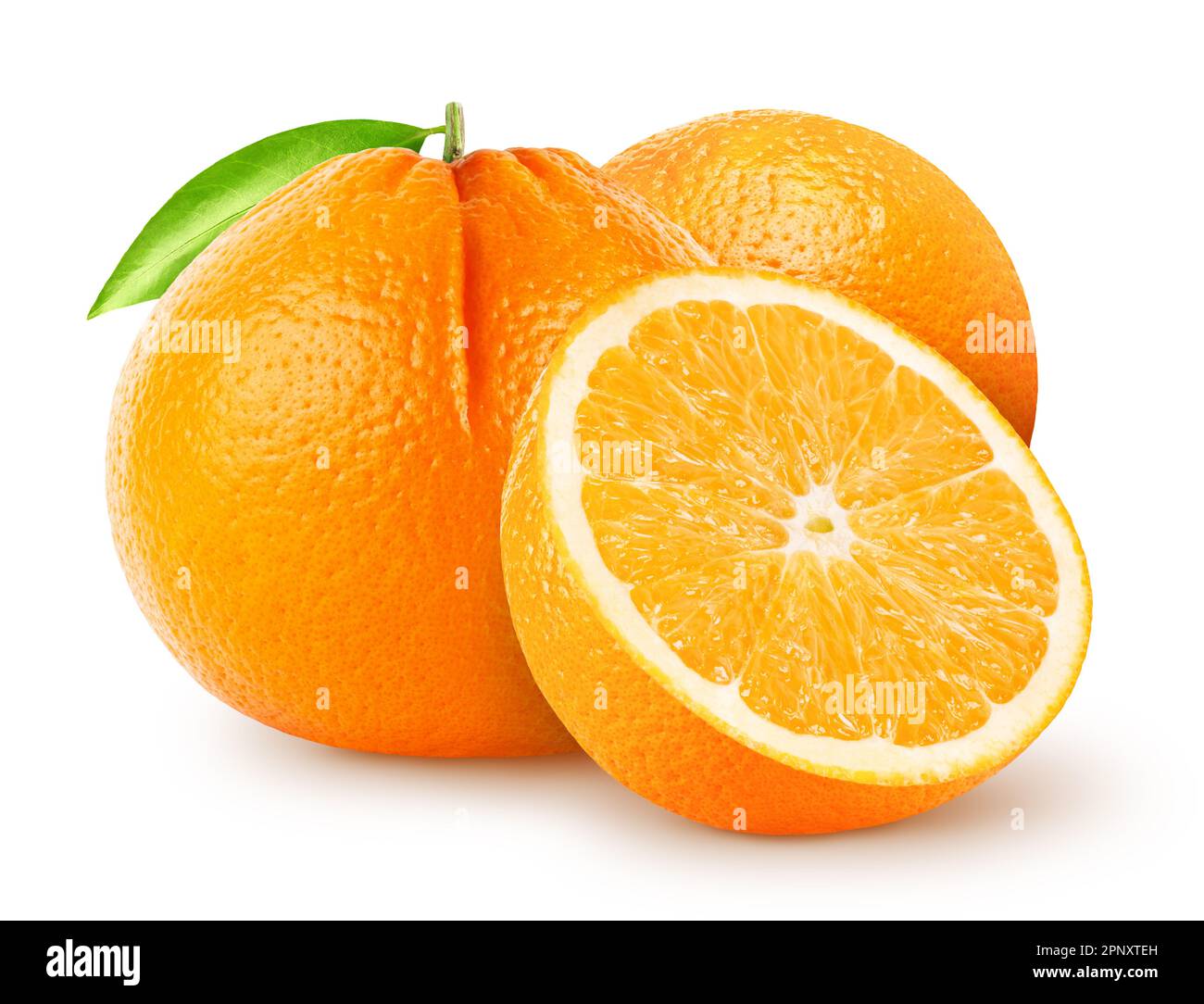 Isolated oranges. Two whole orange fruit with half isolated on white ...