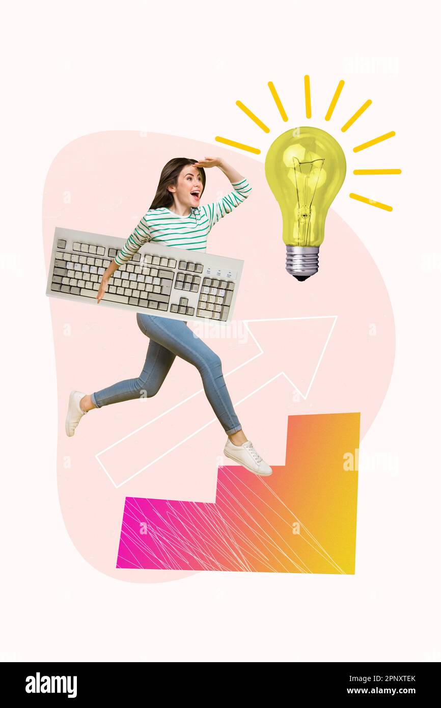 Poster banner template collage of inspired happy girl manager working ...