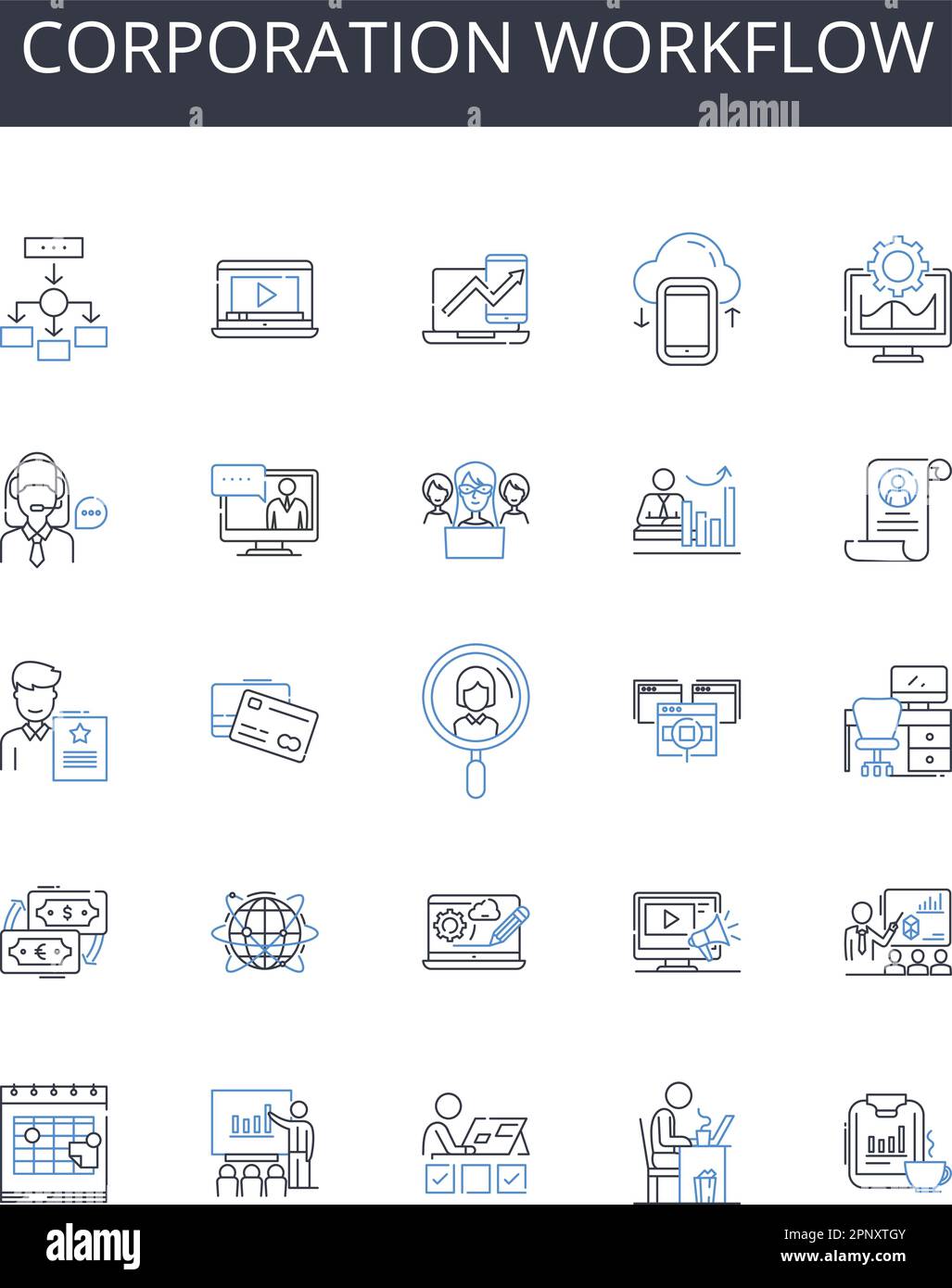 Corporation Workflow Line Icons Collection Company Process Business Operations Enterprise