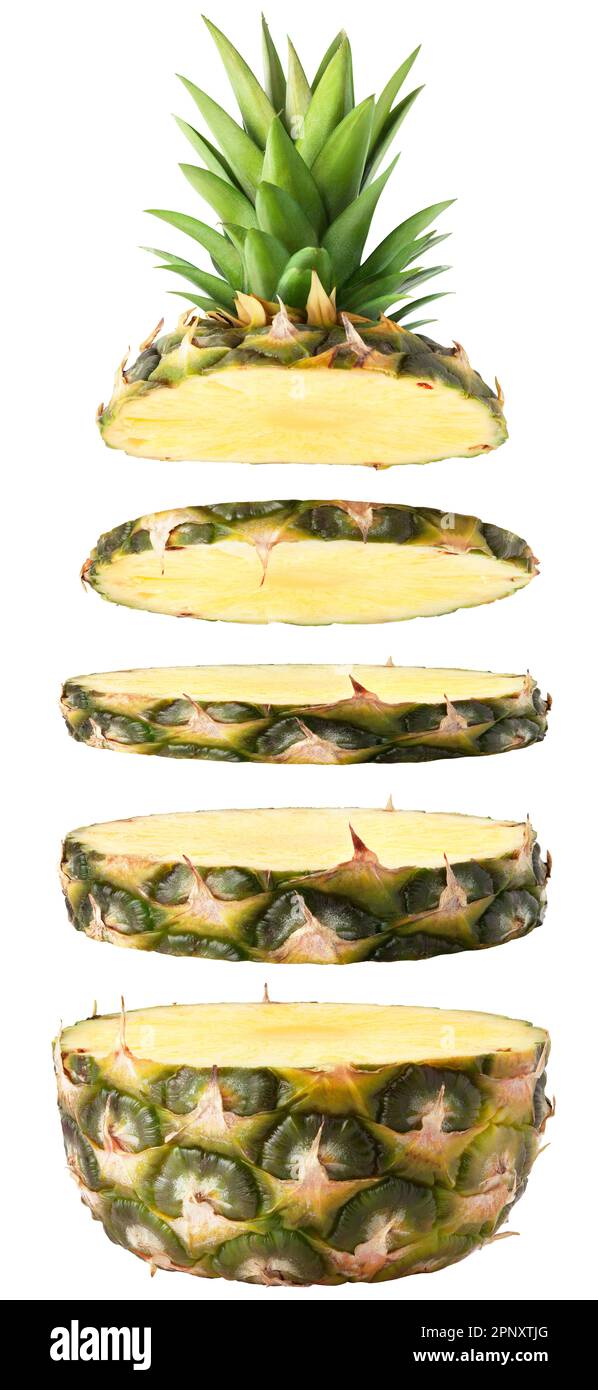 Isolated pineapple. Sliced falling pineapple fruit isolated on white ...