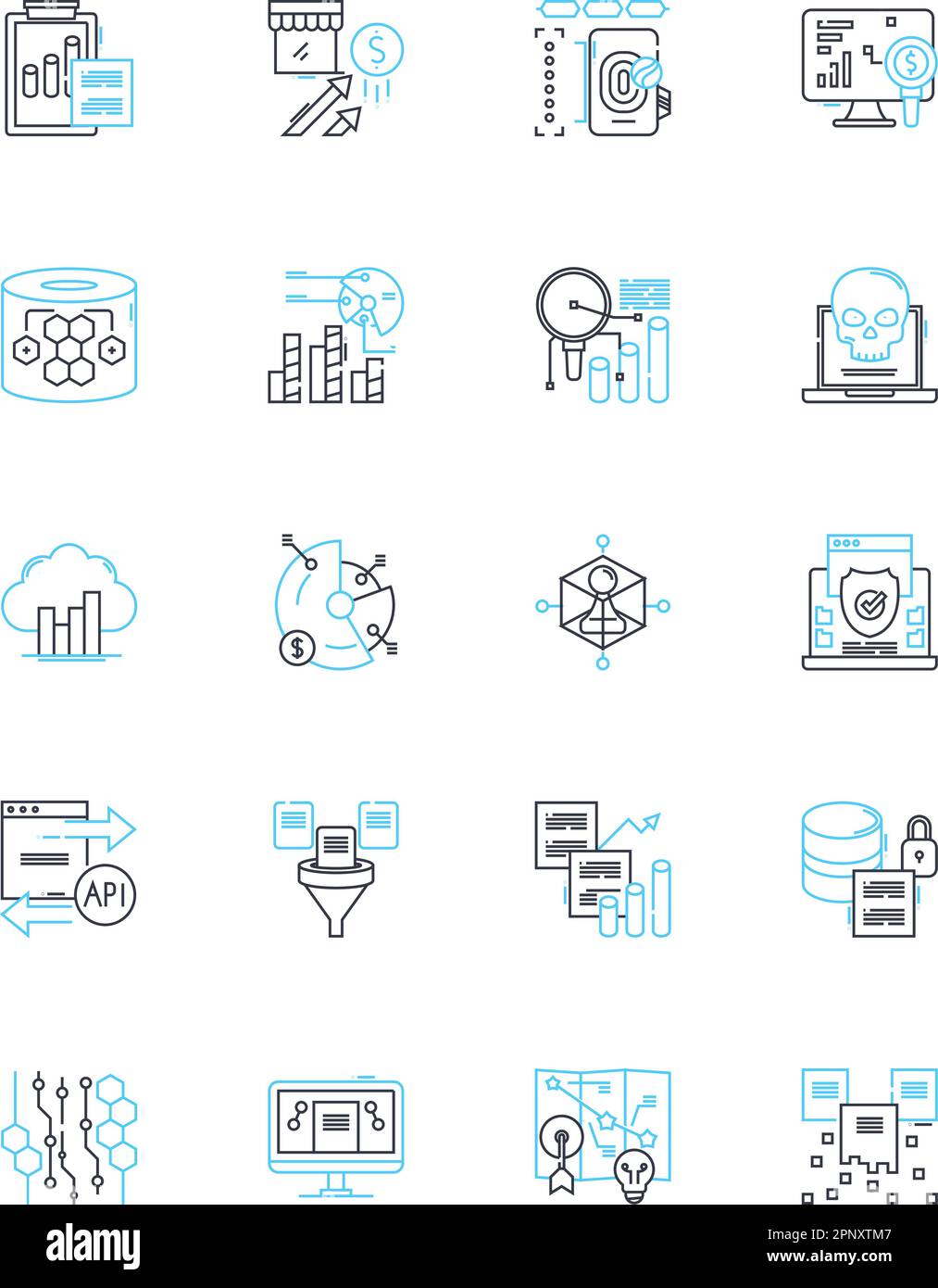 Information System Linear Icons Set Database Integration Analytics Access Automation