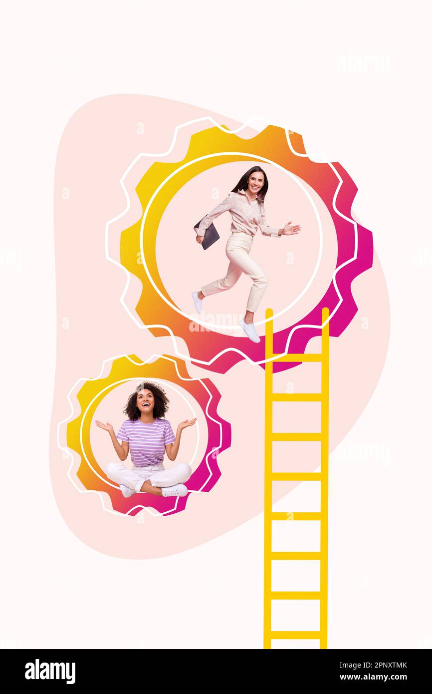 Vertical template creative photo collage of positive happy women work ...
