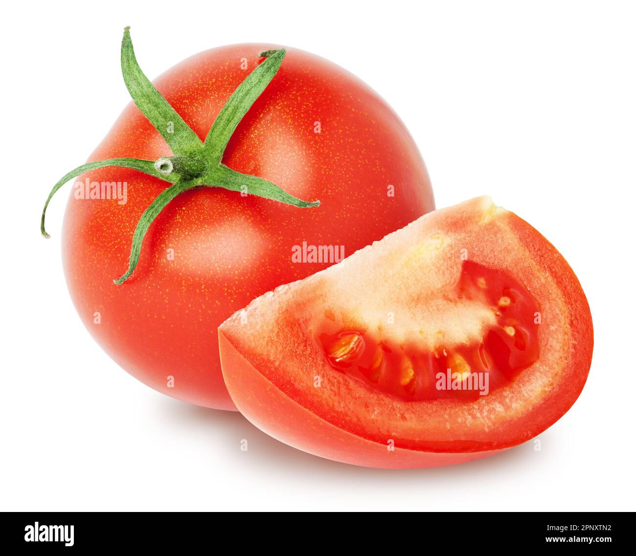 Isolated Tomatoes. One fresh Tomato with slice (cut) isolated on white ...
