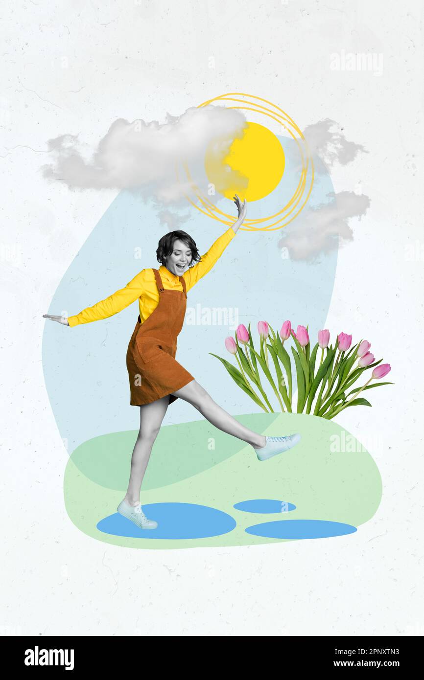 Vertical artwork collage photo pretty girl enjoy spring day nature ...