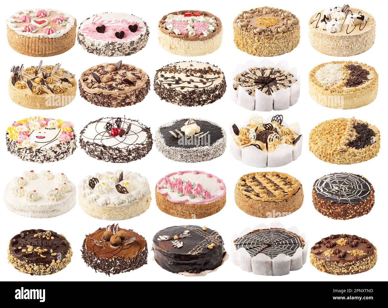 Big collection of cakes. Chocolate, cream, coconut, peanut cake ...