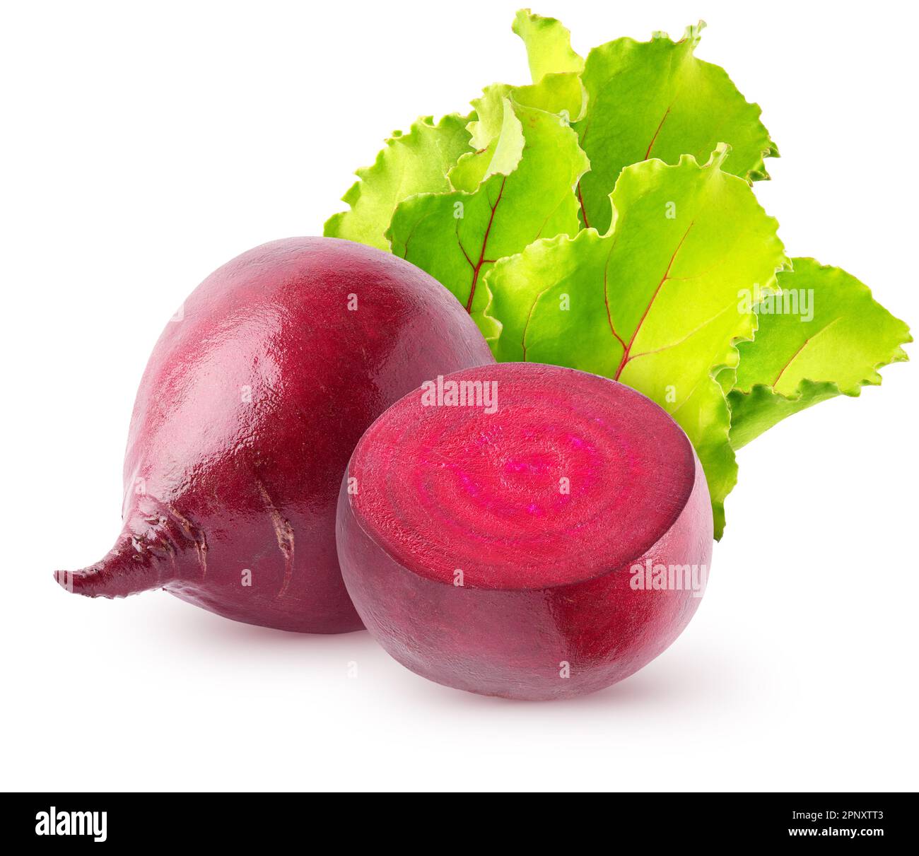 Isolated Beetroots. Whole beetroot and half with leaves isolated on ...
