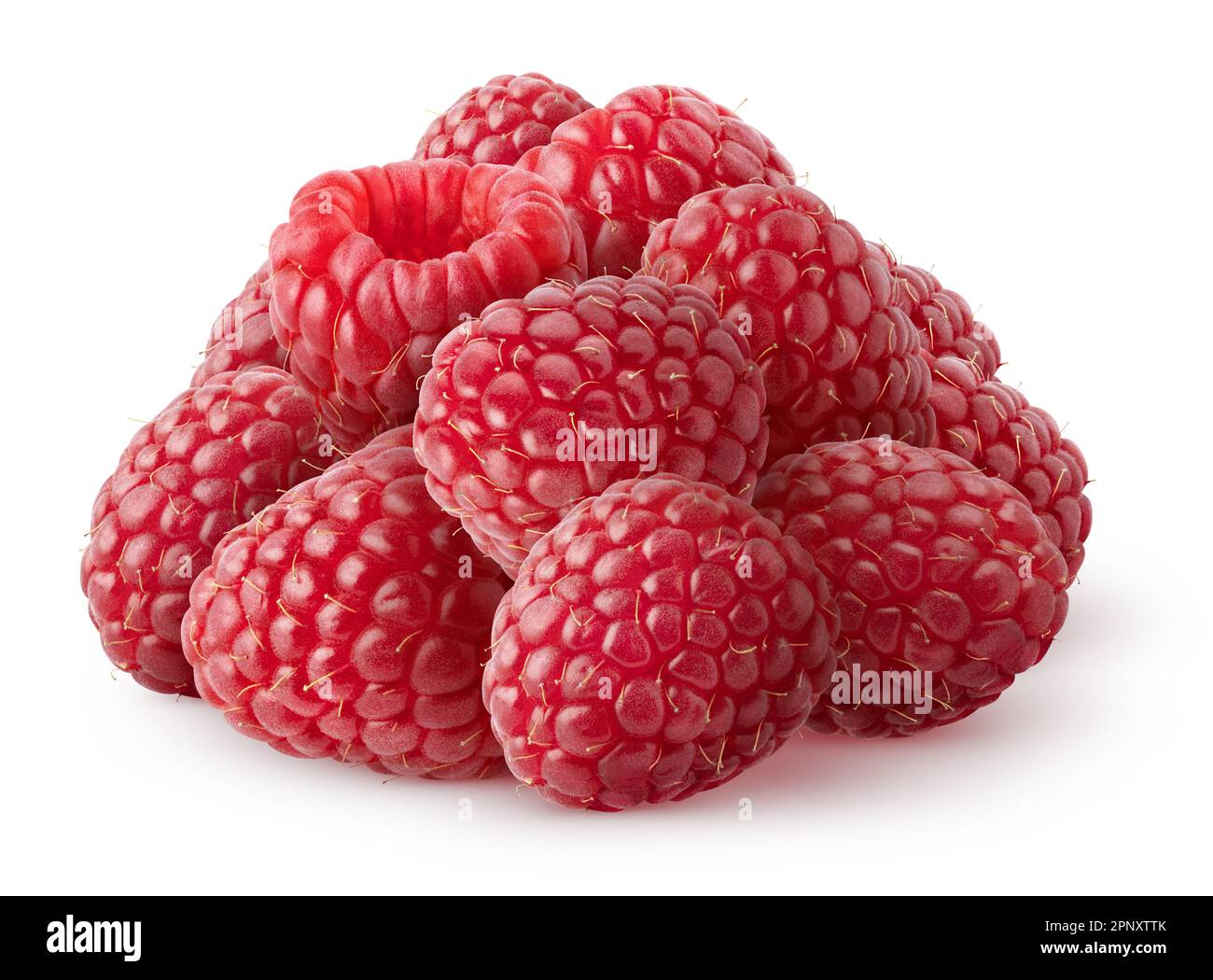 Isolated berries. Pile of raspberry fruits isolated on white background ...