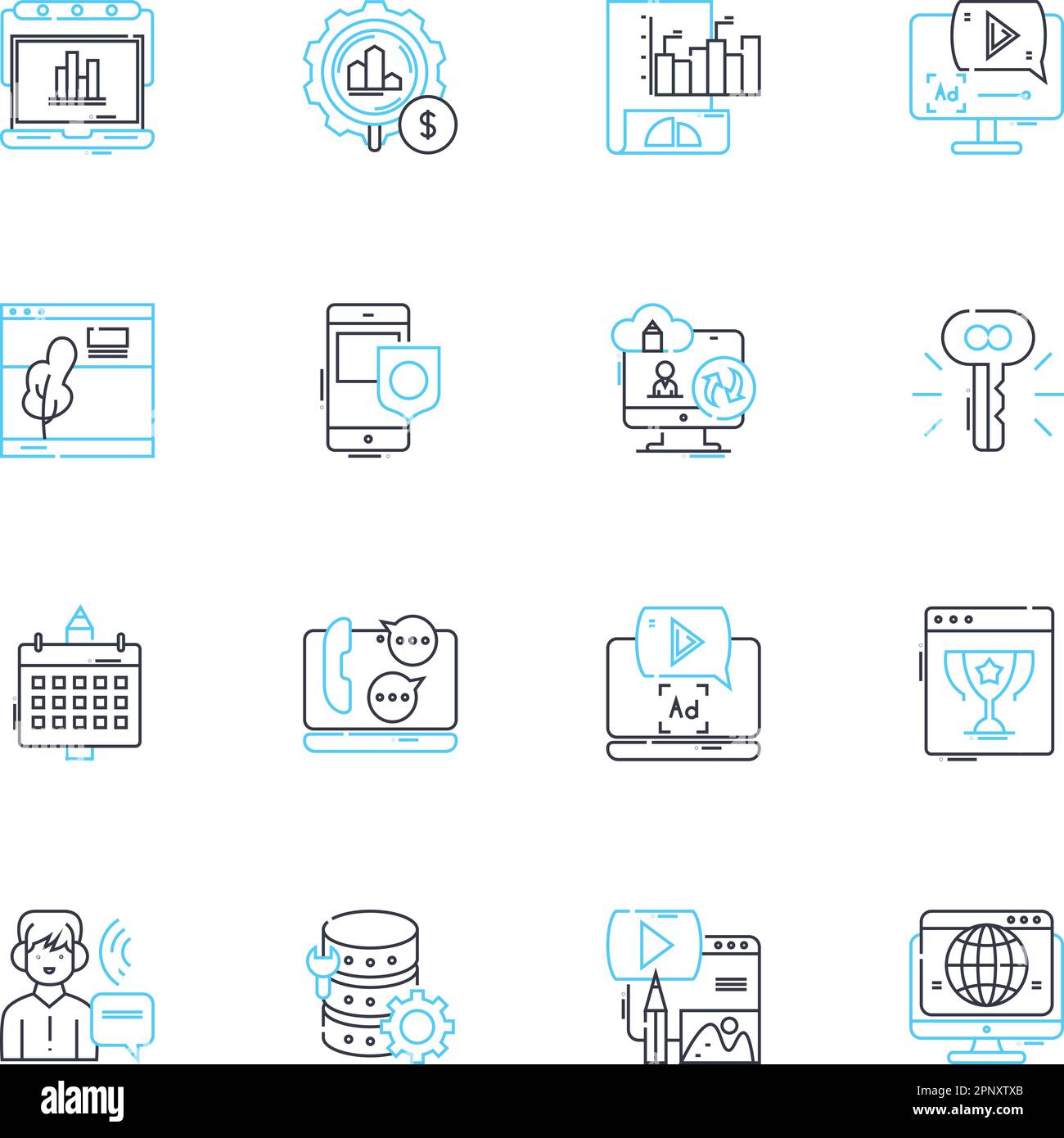 Interior elements linear icons set. Lighting, Colors, Textures ...