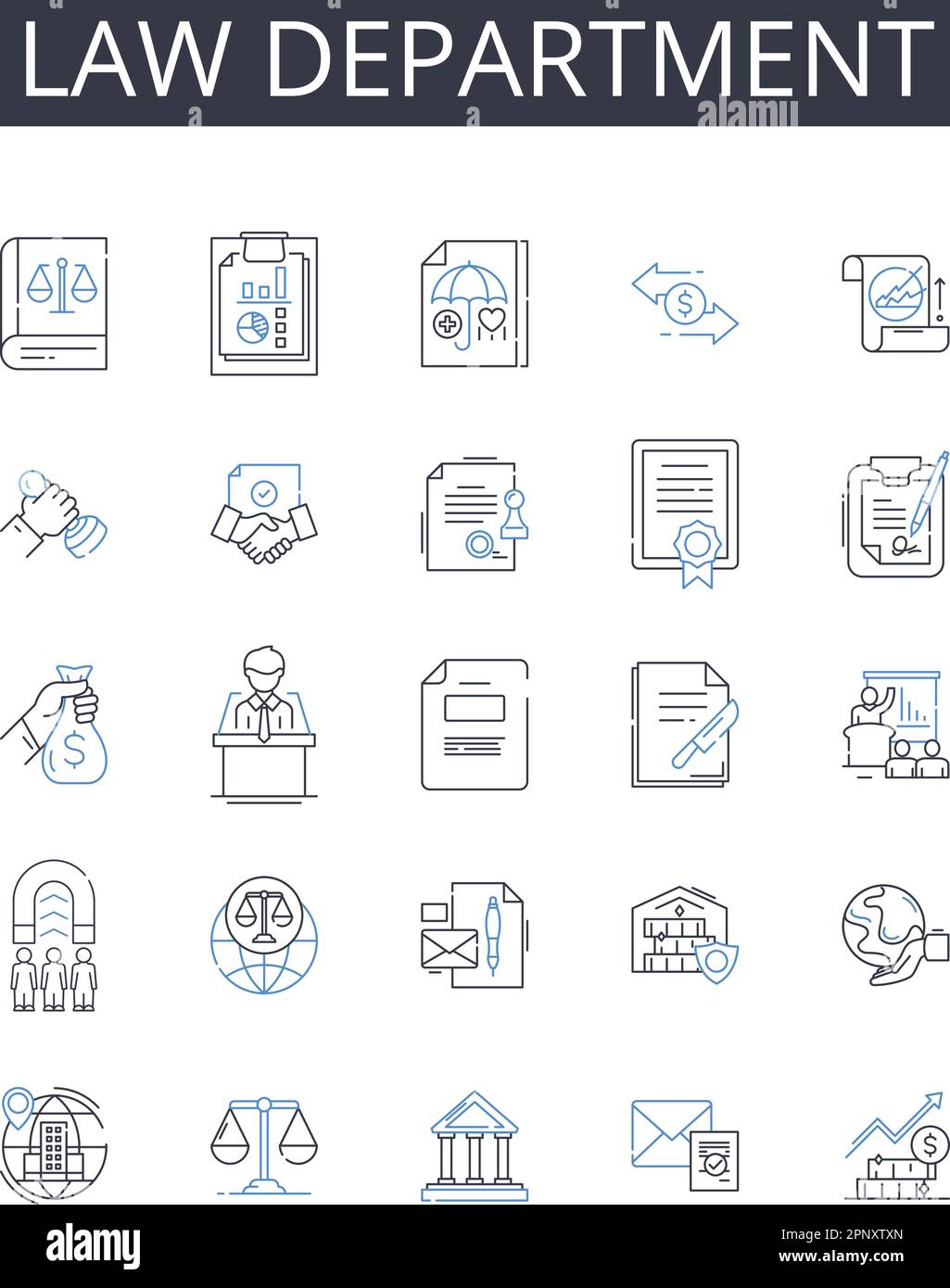 Law department line icons collection. Training center, Research wing ...