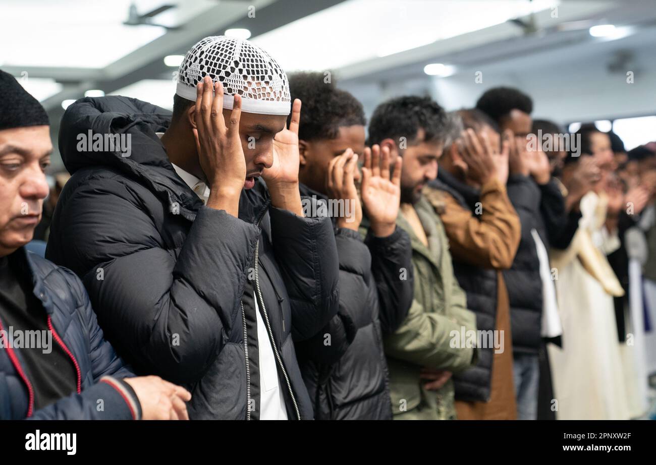 Worshippers gather for prayers at Green Lane Masjid in Birmingham as ...