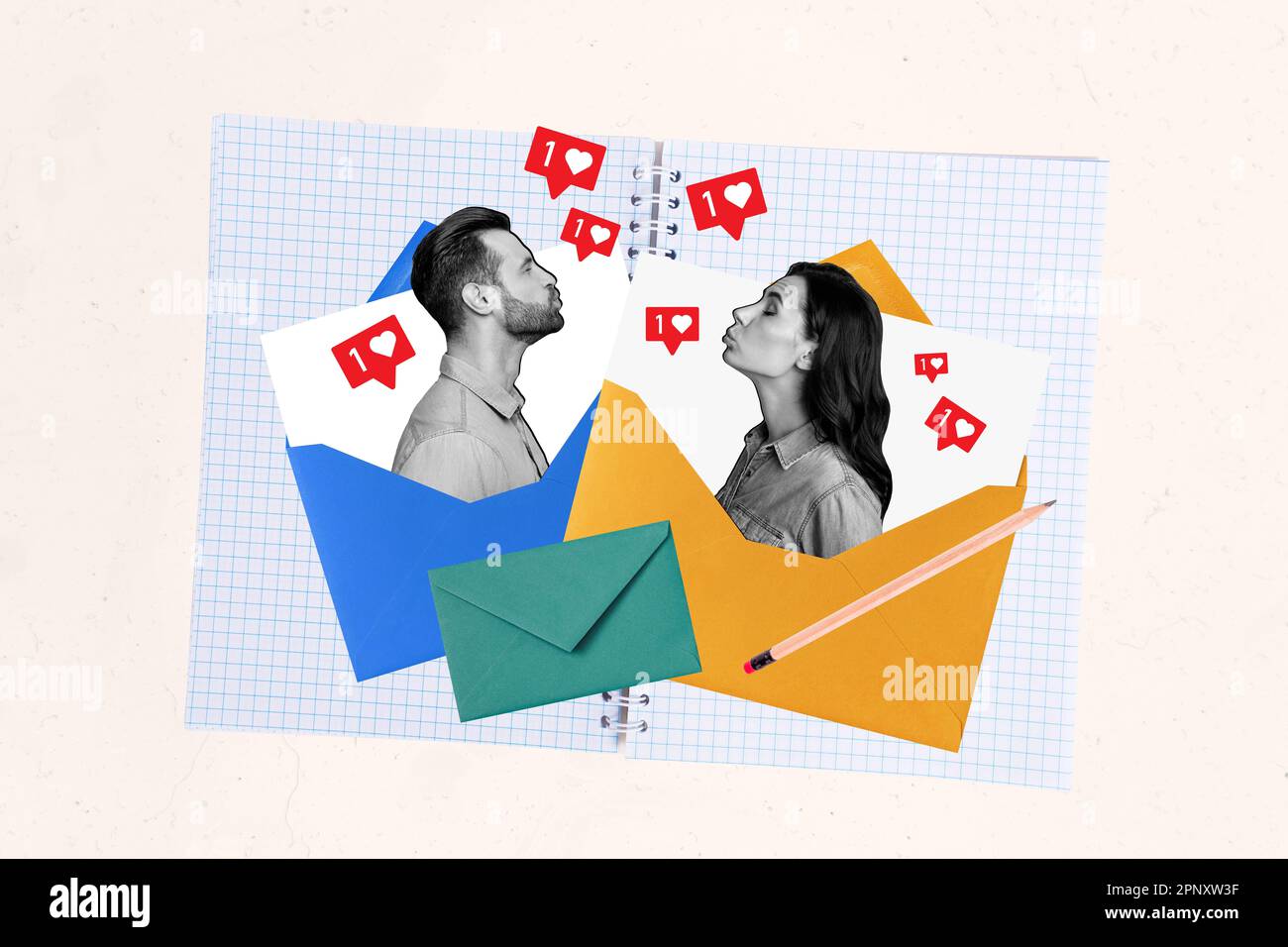 Collage inspiration photo poster two people couple send air kisses ...