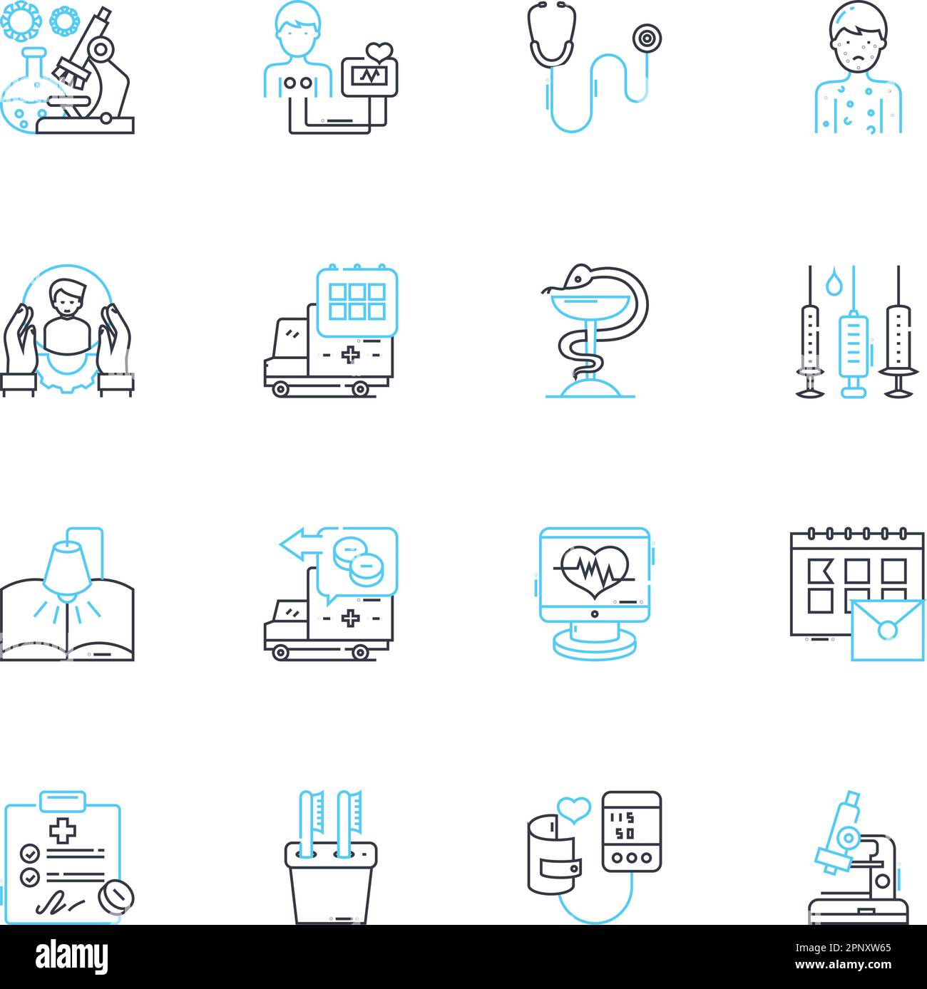Epidemiology analysis linear icons set. Outbreak, Surveillance ...