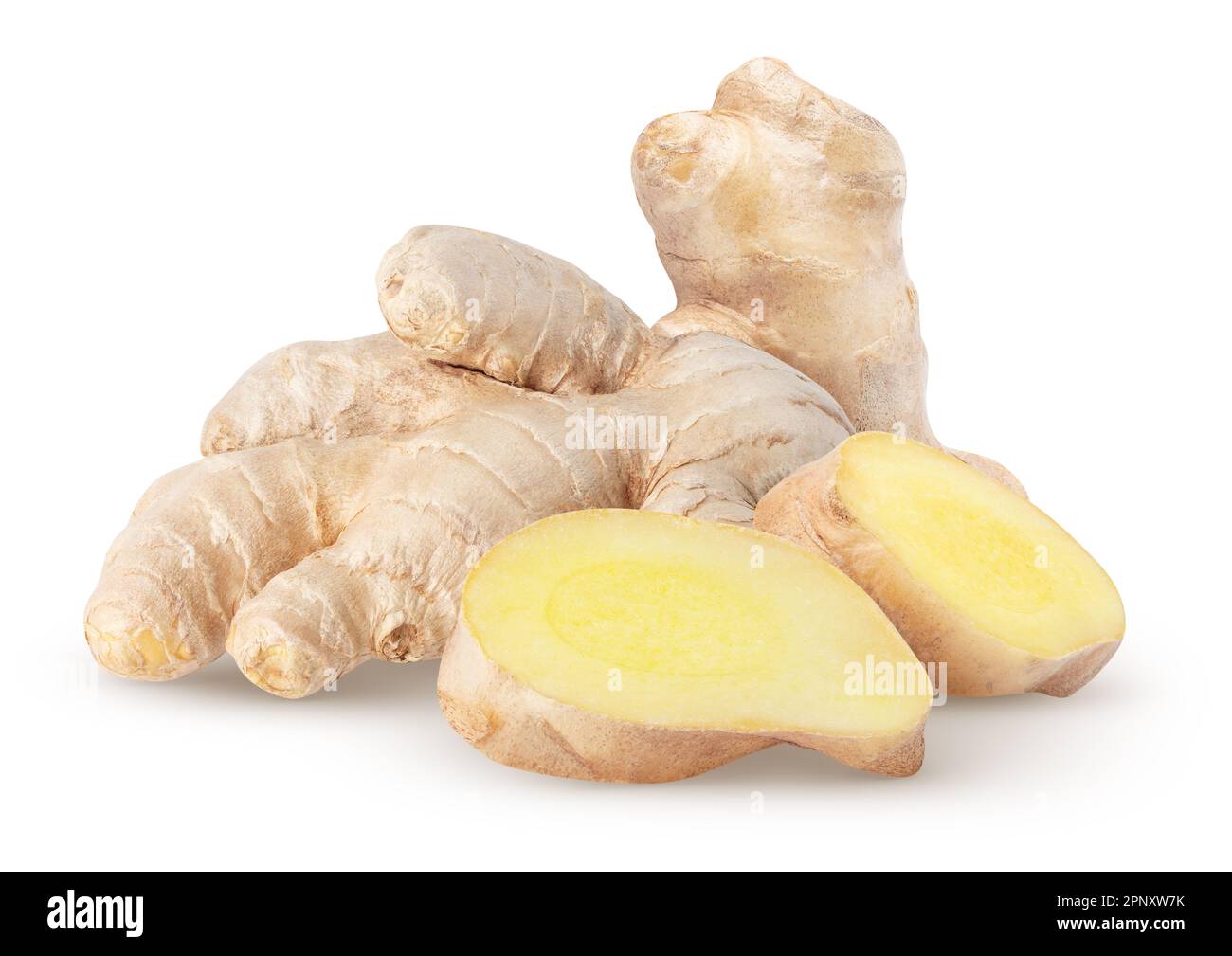 Isolated ginger. Raw ginger root with two slices isolated on white ...