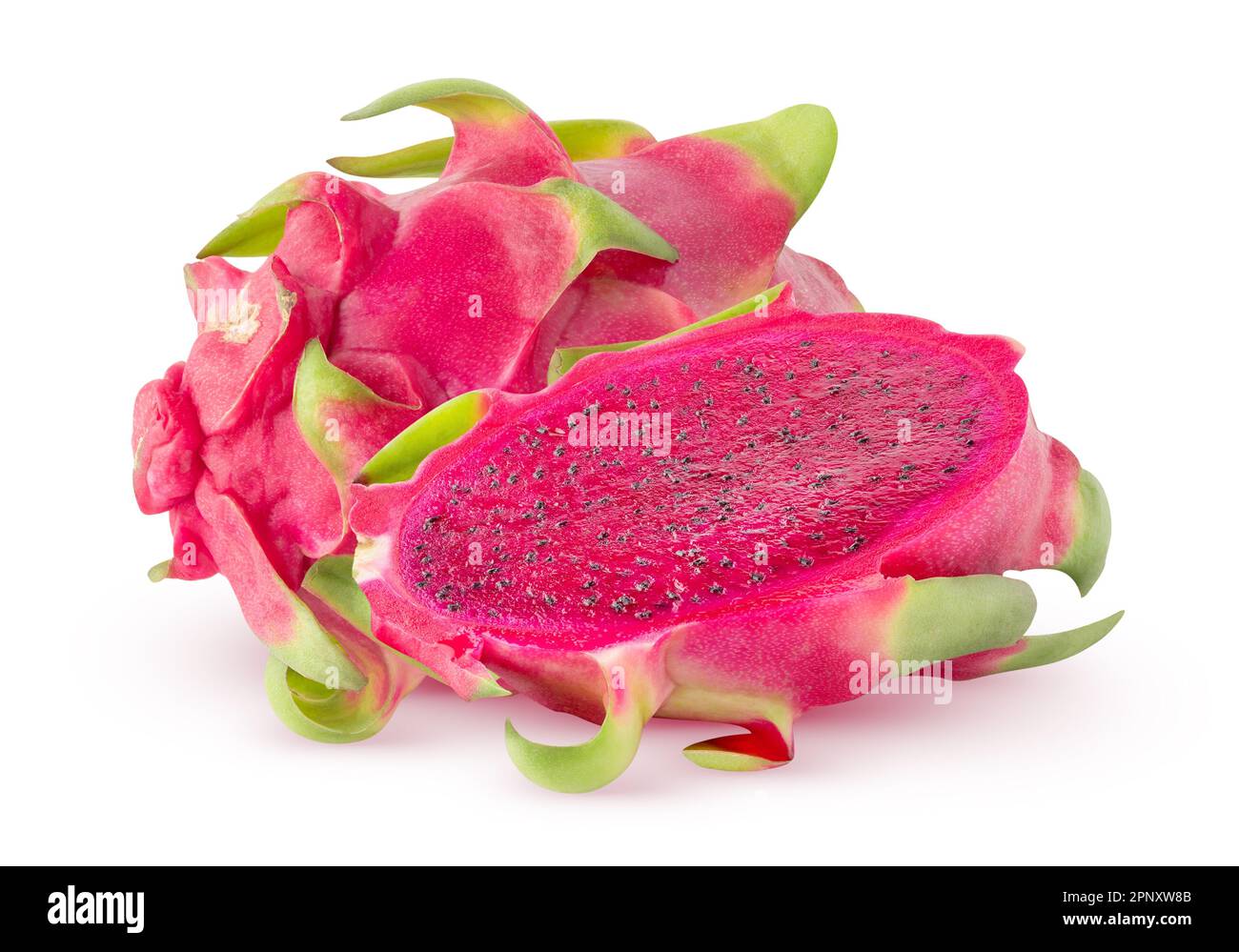 Isolated dragonfruit. Whole and cut of pitahaya fruits isolated on ...