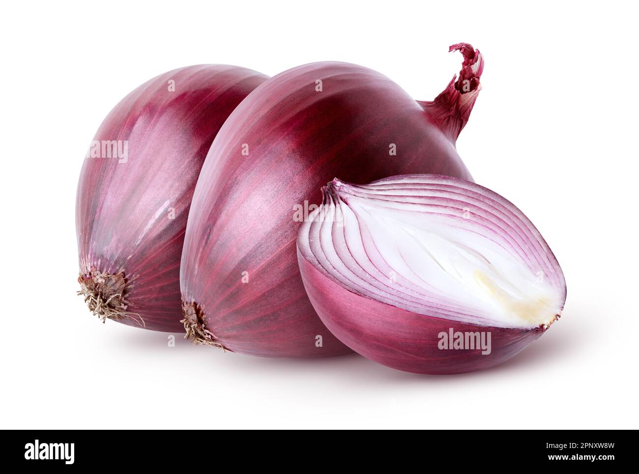 Isolated onions. Two whole red onion and half isolated on white ...