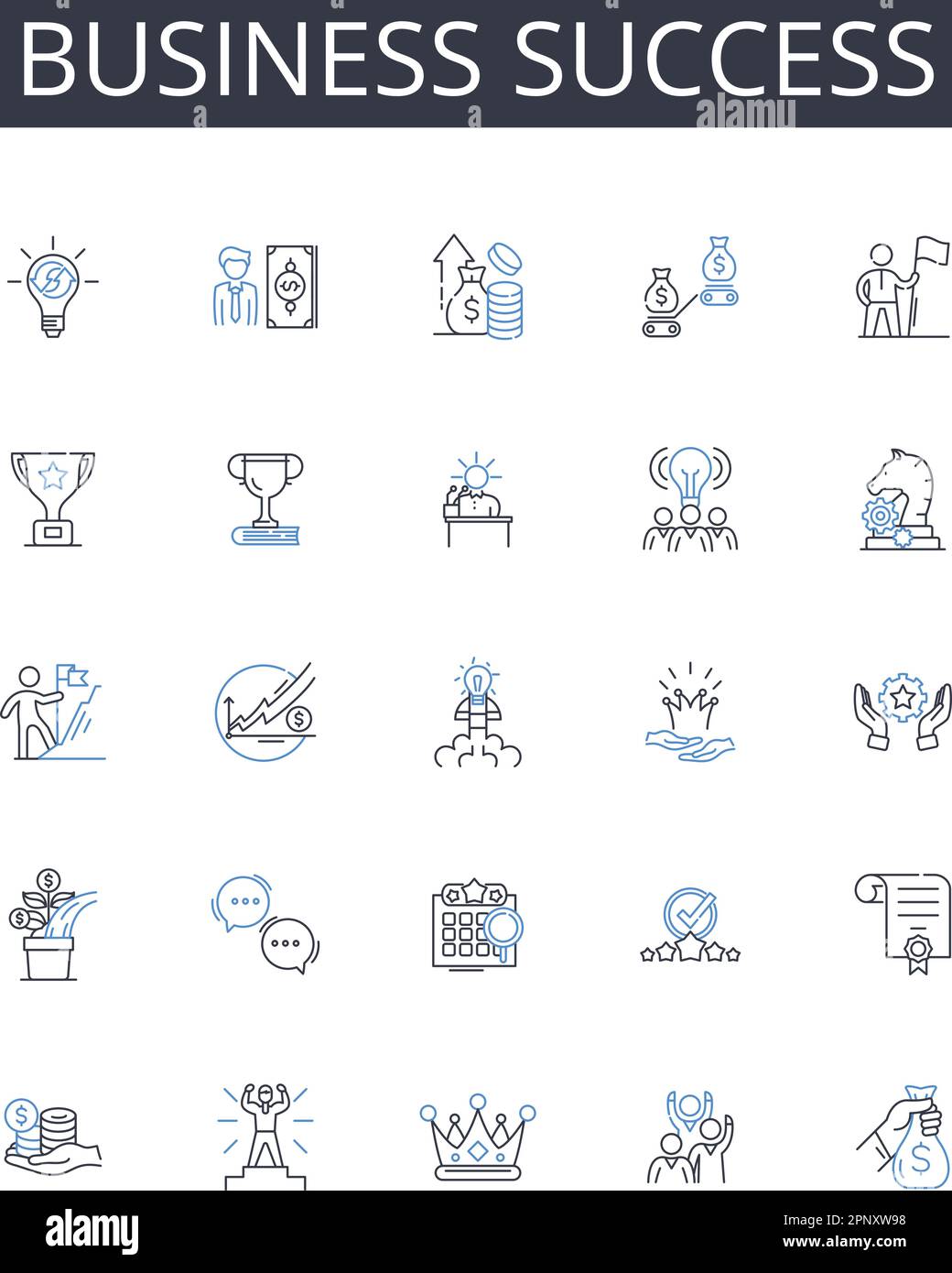 Business Success Line Icons Collection Automation Analytics Computation Compilation Data