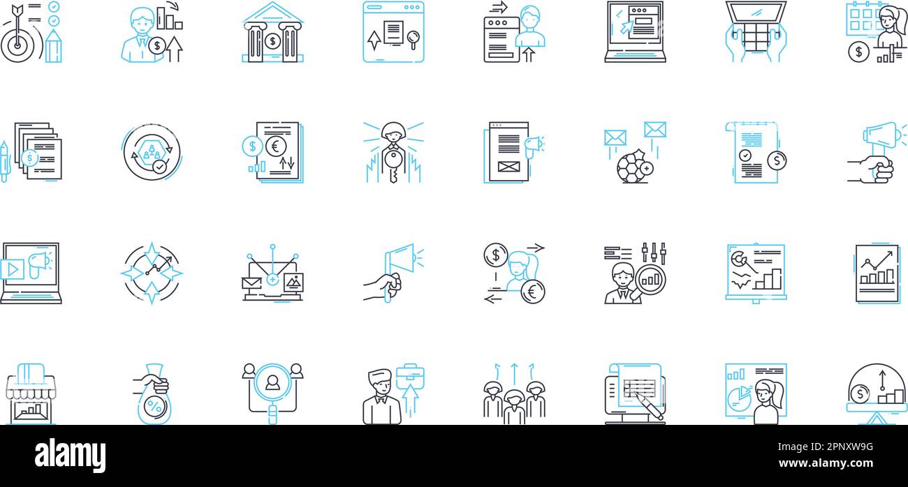 Economics linear icons set. Inflation, Recession, Supply, Demand ...