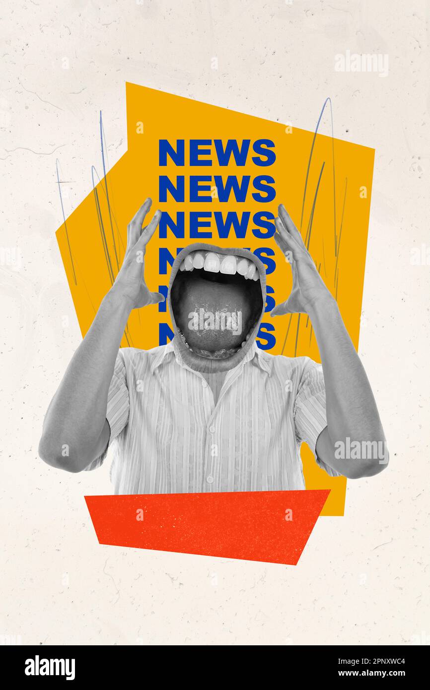 Banner collage poster of angry guy with open mouth shouting loud feel ...